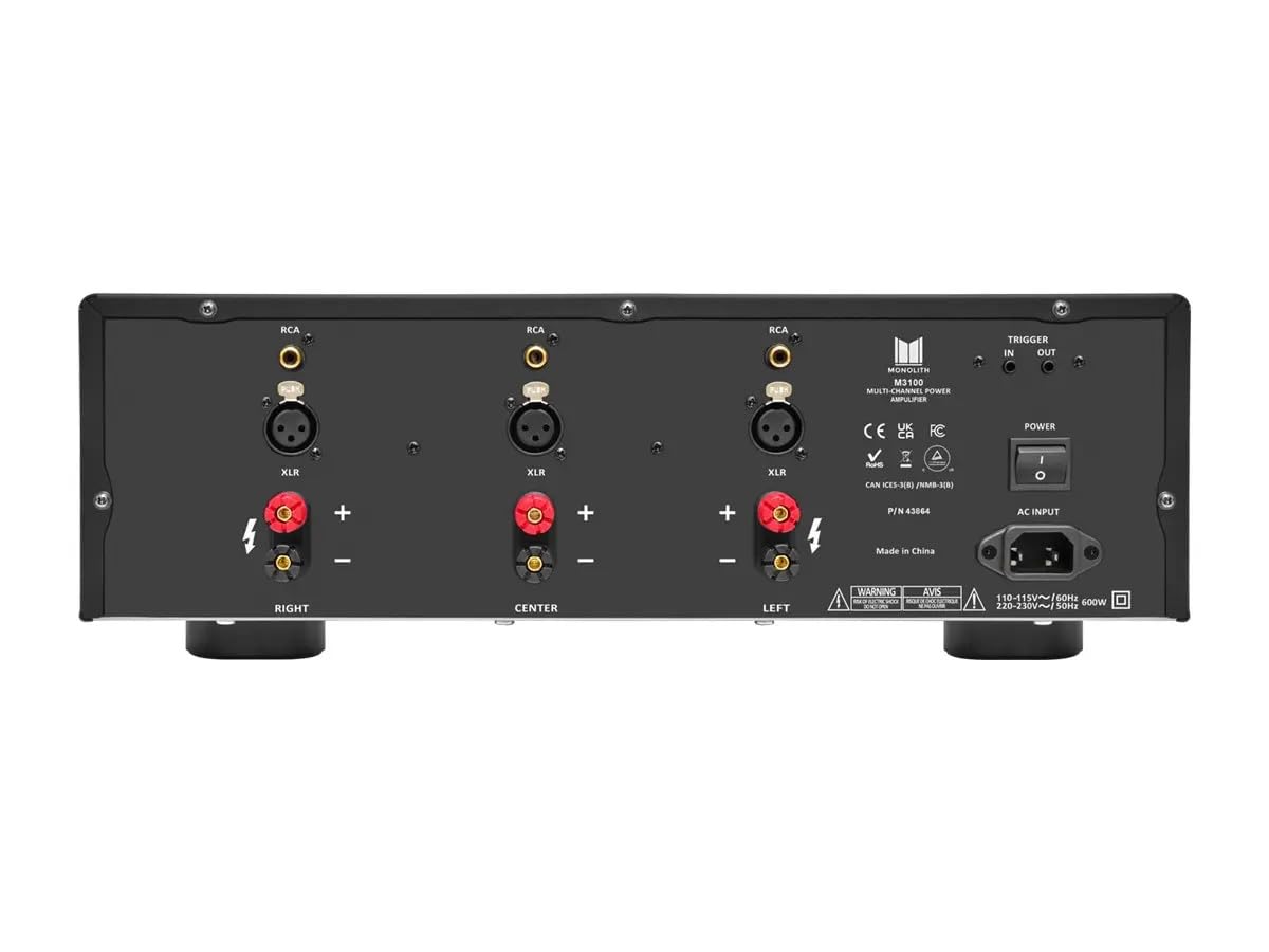 Monolith M3100X 3x90 Watts Per Channel Multi-Channel Home Theater Power Amplifier with RCA & XLR Inputs