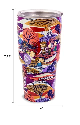Vera Bradley Large Stainless Steel Travel Cup, 28 oz Tumbler with Lid, Double Wall Insulated Tumbler, Fall For Peanuts