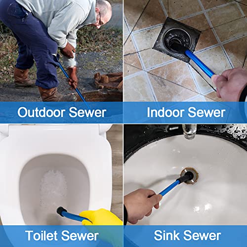 100FT Sewer Jetter Kit for Pressure Washer, 5800PSI Drain Cleaner Hose 1/4 Inch NPT Corner, Rotating Button Nose Sewer Jetting Drain Jetter Hose Nozzle Pearl Corsage Pin Spanners, Blue