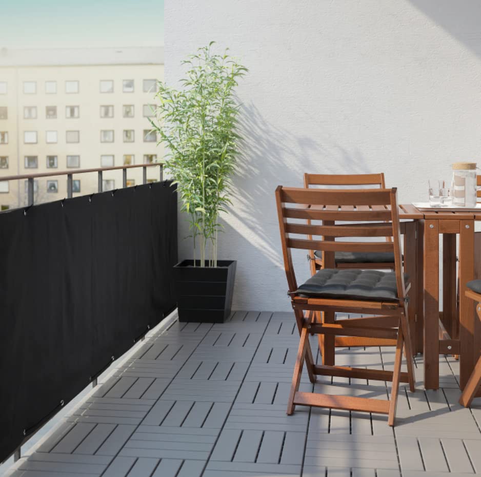 Vocray 3' x 16' Black Balcony Privacy Screen Fence Cover UV Resistant Protection Heavy Duty for Deck, Patio, Backyard, Railing Shield, Cable Ties Included, 90%