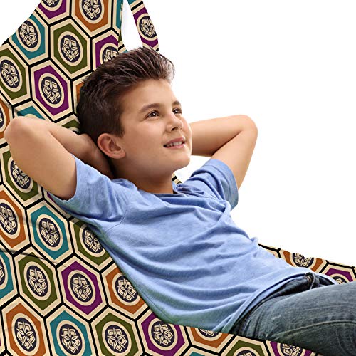 Ambesonne Geometrical Lounger Chair Bag, Japanese Flowers Pattern Inside Colorful Hexagons Shapes in Periodic Design, High Capacity Storage with Handle Container, Lounger Size, Multicolor