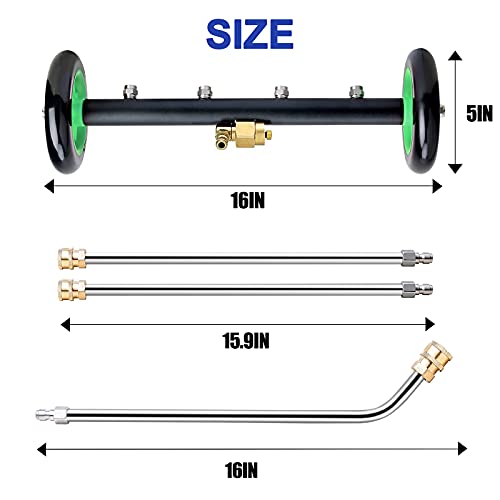 VIGRUE 4000PSI Pressure Washer Undercarriage Cleaner Water Broom, Undercarriage Pressure Washer Attachment, 16 Inch Pressure Washer Accessories with 3 Extension Wands, 4 Nozzles (Green)