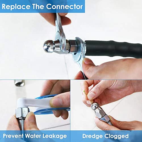 100FT Sewer Jetter Kit for Pressure Washer, 5800PSI Drain Cleaner Hose 1/4 Inch NPT Corner, Rotating Button Nose Sewer Jetting Drain Jetter Hose Nozzle Pearl Corsage Pin Spanners, Blue