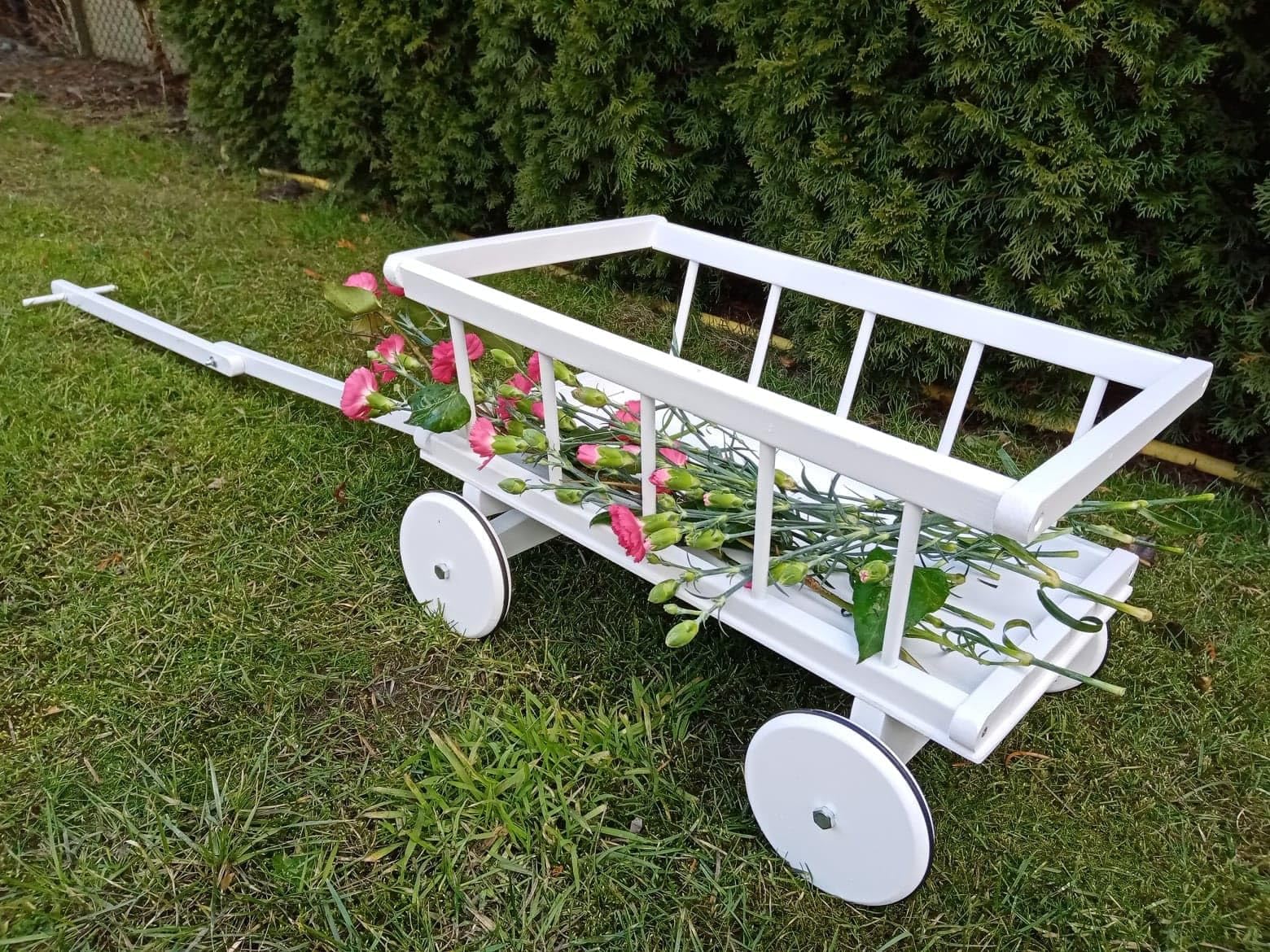 Premium Wooden Wagon JAS - Safe and Beautiful | Ideal for Weddings and Flower Girls | Color: White Fluff + seat Belt| Wheels: Rubber