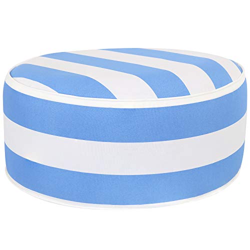 Sunnydaze Indoor and Outdoor Inflatable Ottoman - All-Weather, Water-Resistant Blow Up Footstool - Portable Patio Furniture - Lawn, Garden and Travel Inflatable Pouf - Beach-Bound Stripe