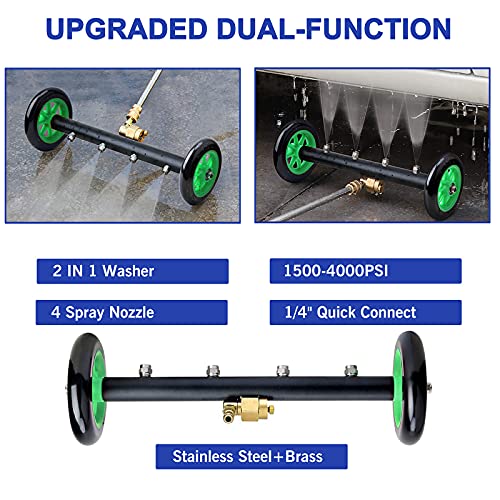 VIGRUE 4000PSI Pressure Washer Undercarriage Cleaner Water Broom, Undercarriage Pressure Washer Attachment, 16 Inch Pressure Washer Accessories with 3 Extension Wands, 4 Nozzles (Green)