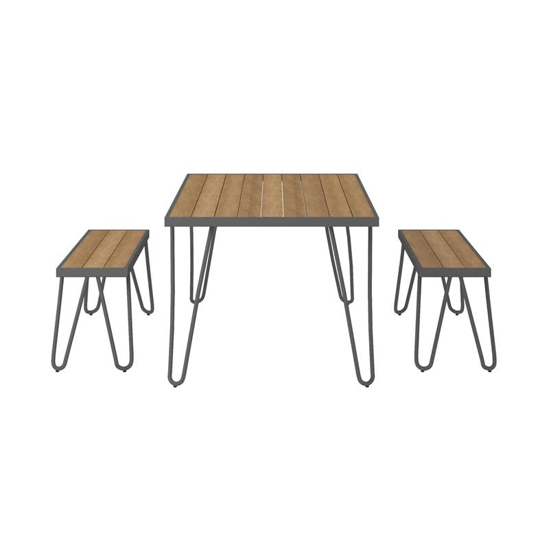 Novogratz 88192CNOE Poolside Paulette Outdoor Table and Bench Set, Charcoal