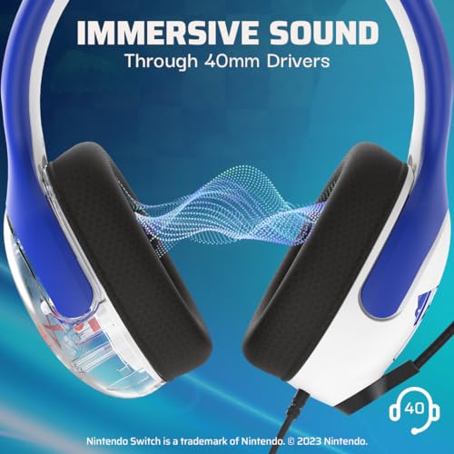 PDP REALMz Wired Gaming Headset for Nintendo Switch/Lite/OLED, 3.5mm Headphones Audio Jack for Tablets/PC/Console/Laptop, Officially Licensed SEGA Sonic Superstars: Sonic Go Fast