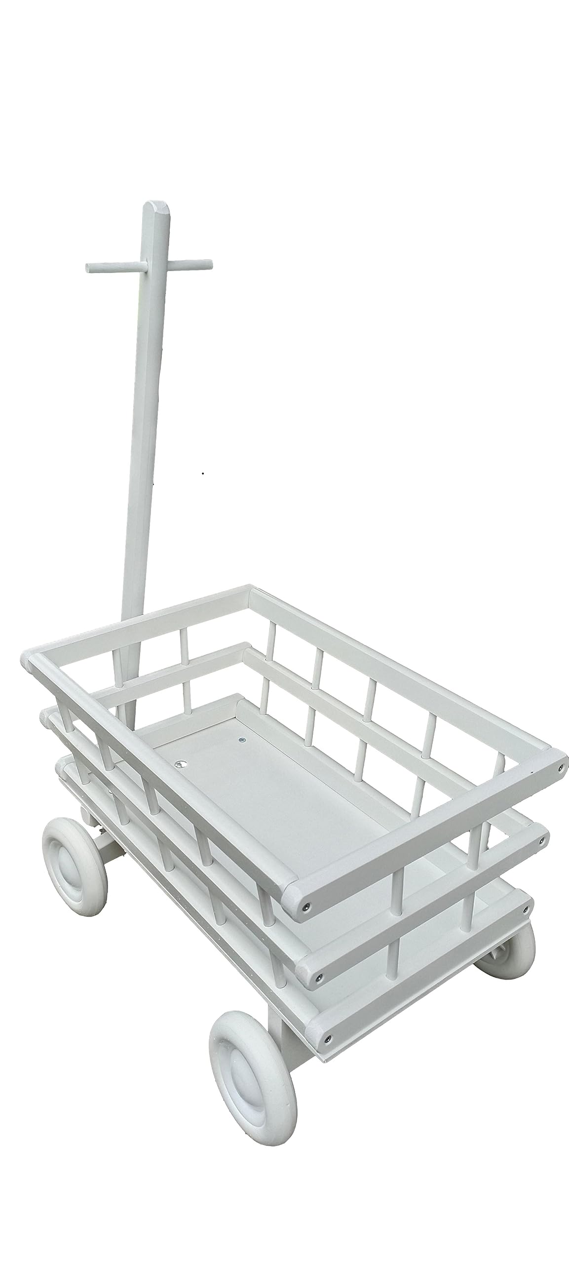 Premium Wooden Wagon JULEK - Safe and Beautiful | Ideal for Weddings and Flower Girls | Color: White Fluff | Wheels: Rubber