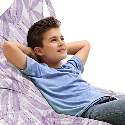 Ambesonne Pastel Lounger Chair Bag, Monochrome Leafage Pattern Foliage of Feminine Nature Plants Gardening Theme, High Capacity Storage with Handle Container, Lounger Size, Lilac and White