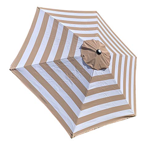 BELLRINO DECOR BELLRINO Replacement 9 ft 6 ribs MEDIUM COFFEEWHITE STRIPE STRONG & THICK Umbrella Canopy (Canopy Only)