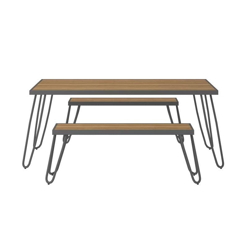 Novogratz 88192CNOE Poolside Paulette Outdoor Table and Bench Set, Charcoal