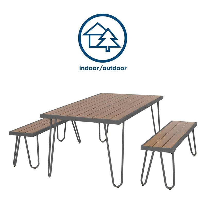 Novogratz 88192CNOE Poolside Paulette Outdoor Table and Bench Set, Charcoal