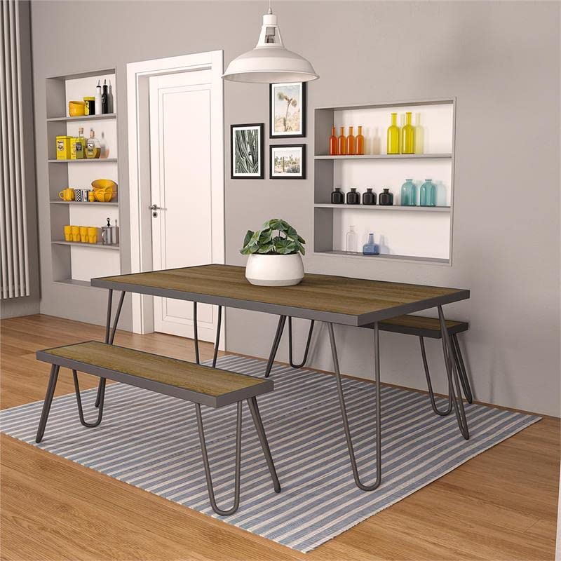 Novogratz 88192CNOE Poolside Paulette Outdoor Table and Bench Set, Charcoal