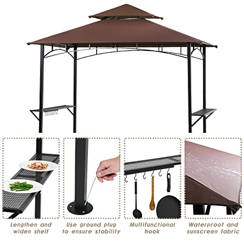 Grill Gazebo,8'x 5' BBQ Canopy,Double Tiered Grill Canopy Barbecue Gazebo for Outdoor Patio Backyard