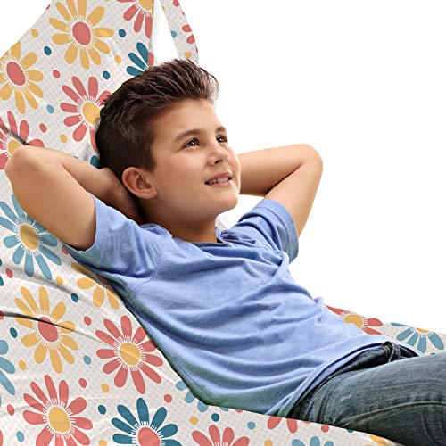 Ambesonne Garden Lounger Chair Bag, Pastel Colored Aster Petals Daisy Buds Blooming Summer Meadow Cartoon on Plain Back, High Capacity Storage with Handle Container, Lounger Size, Multicolor
