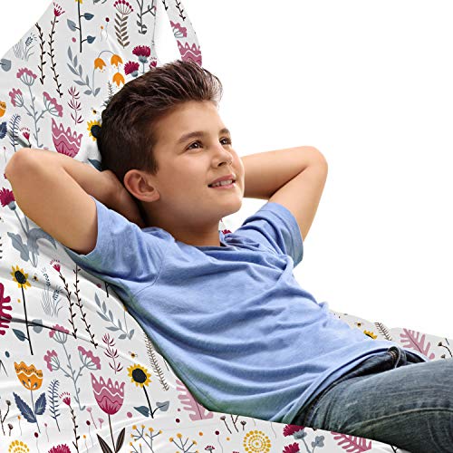 Ambesonne Floral Lounger Chair Bag, Natural Theme Hand Drawn Wild Herbs Flowers and Leaves Pattern on Plain Background, High Capacity Storage with Handle Container, Lounger Size, Multicolor