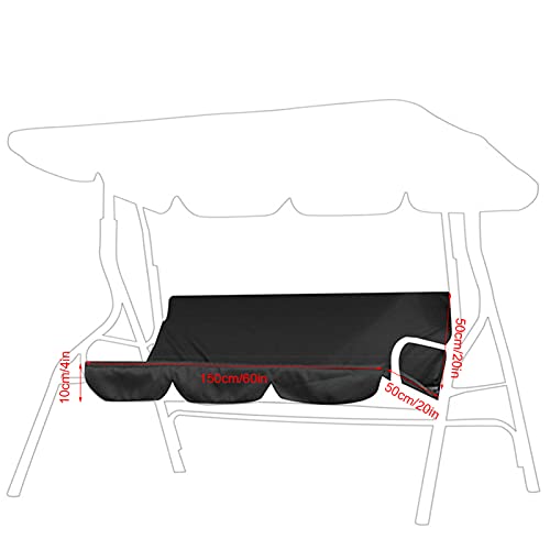 AMONIDA Swing Cushion Cover, 190T Polyester Taffeta Porch Swing Cushions, Three Seaters Patio Swing Replacement Cushions for 3-Seats Swing Seats(150x50x10cm)(Black)