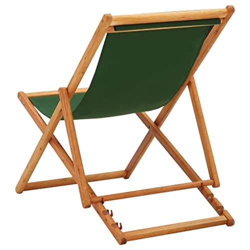 imasay Folding Beach Chair Eucalyptus Wood and Fabric Green for Dining Room, Modern Kitchen Living Room,Garden,Indoor or Outdoor