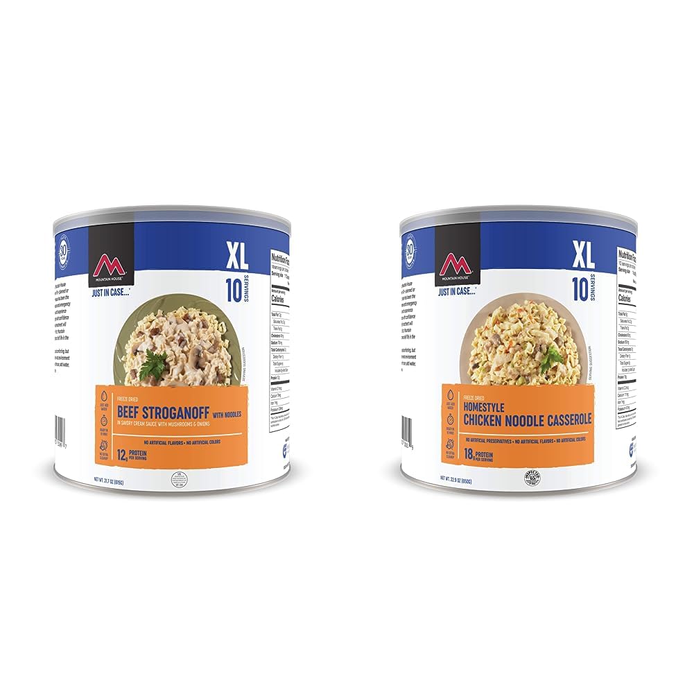 Mountain House Beef Stroganoff with Noodles | Freeze Dried Survival & Emergency Food | #10 Can & Homestyle Chicken Noodle Casserole | Freeze Dried Survival & Emergency Food | #10 Can