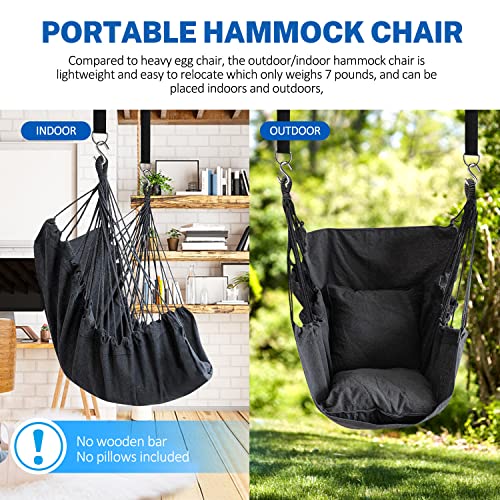 KPX Ourdoor Hanging Hammock Chair – Comfortable Tree Swing Chair Large Size 110X130cm (Without Pillows)- 330 Lbs Weight Capacity (Dark Gray)