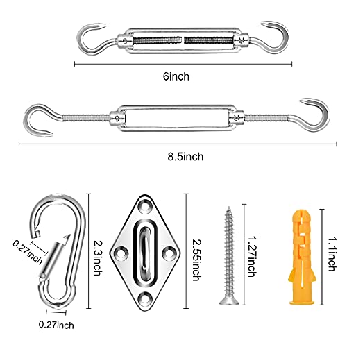 Shade Sail Hardware Kit, Sun Shade Hardware Kit with 304 Stainless Steel Wire Rope for Square/Rectangle/Triangle Sun Shade Sails, Anti-Rust Stainless Steel Accessories for Outdoor (6 inch, 50 pcs)