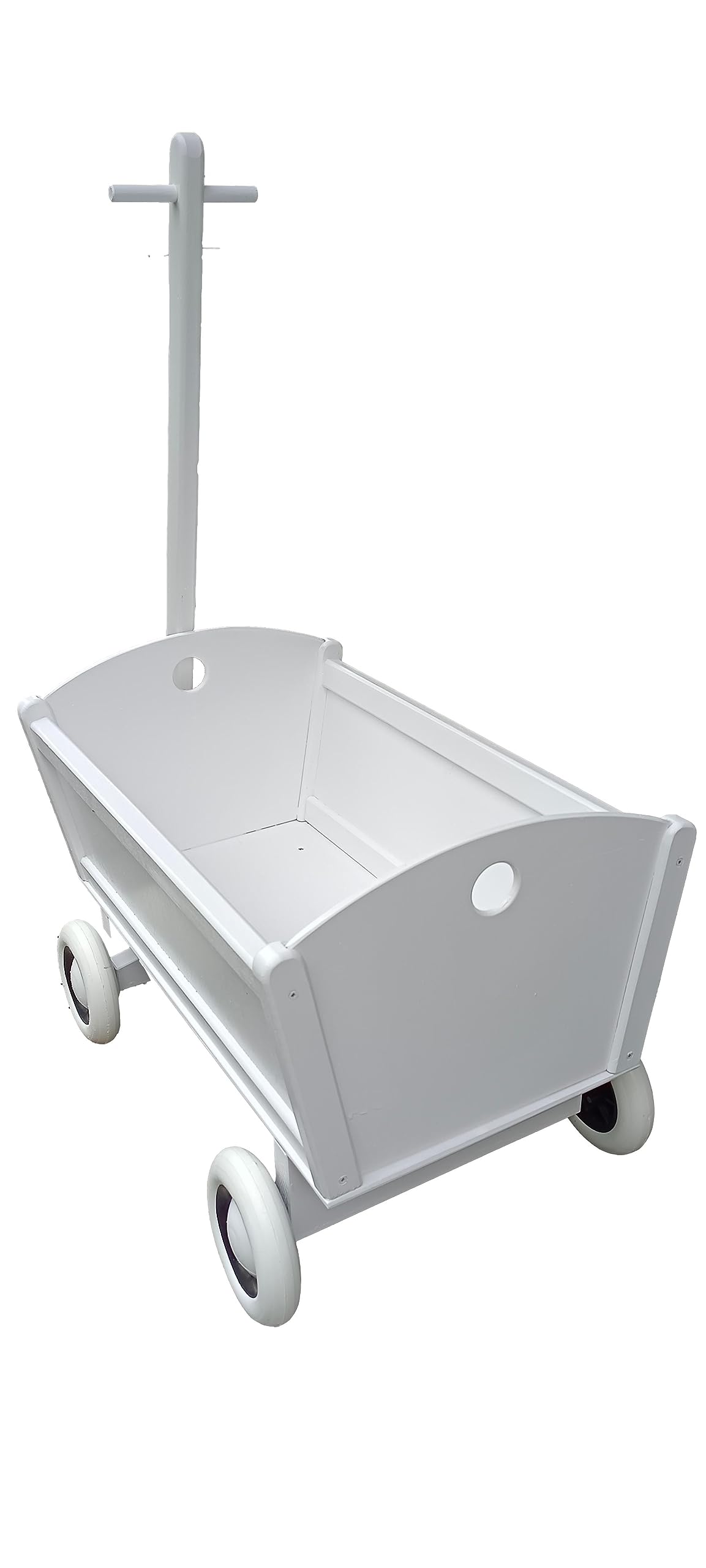 Premium Wooden Wagon STAS - Safe and Beautiful | Ideal for Weddings and Flower Girls | Color: White Fluff| Wheels: Rubber