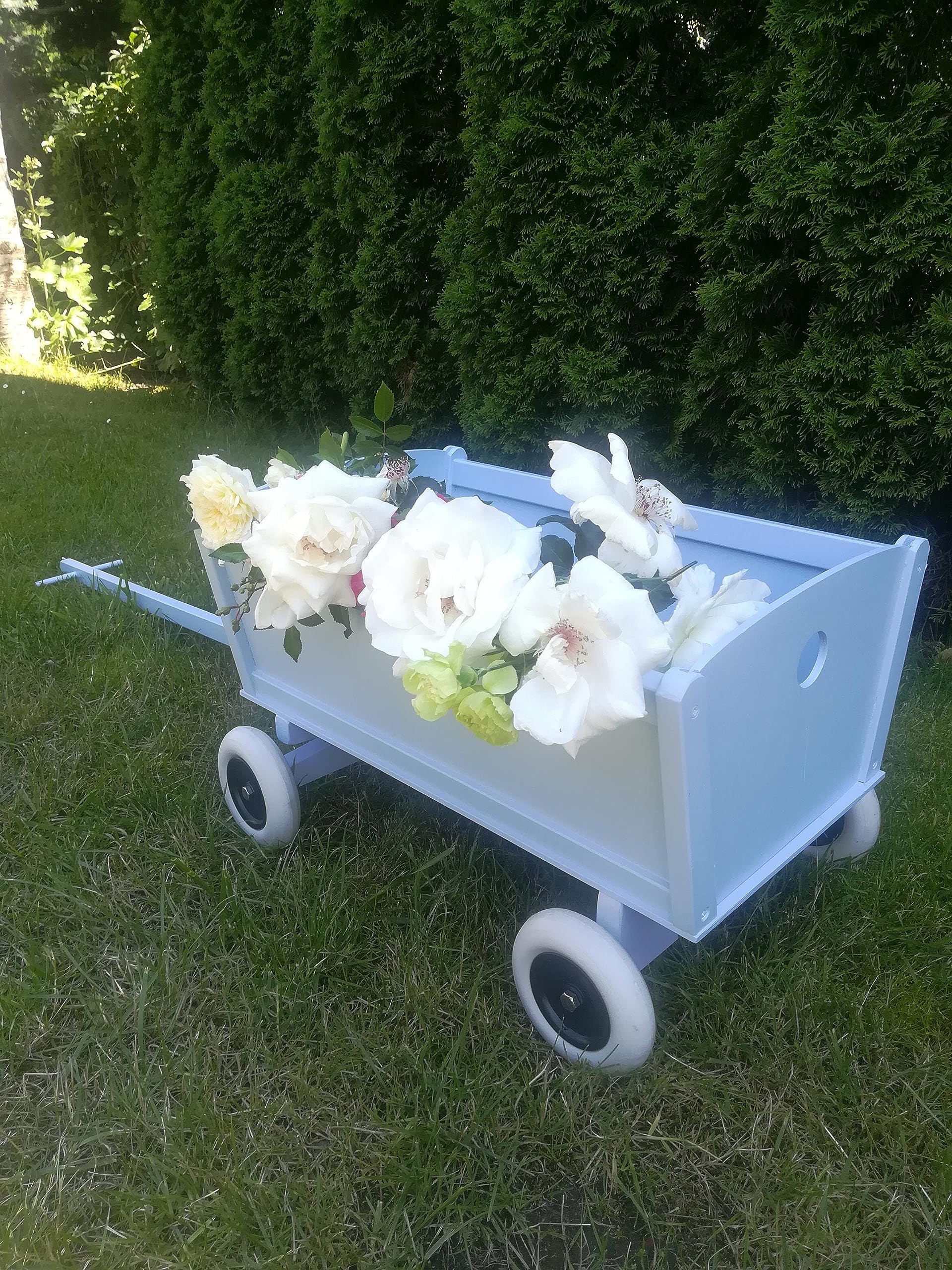 Premium Wooden Wagon STAS - Safe and Beautiful | Ideal for Weddings and Flower Girls | Color: White Fluff| Wheels: Rubber