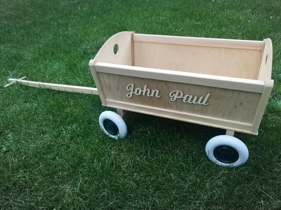 Premium Wooden Wagon STAS - Safe and Beautiful | Ideal for Weddings and Flower Girls | Color: White Fluff| Wheels: Rubber