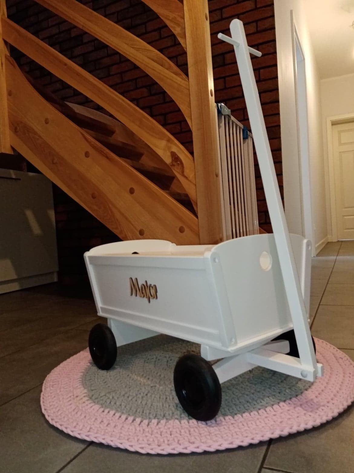 Premium Wooden Wagon STAS - Safe and Beautiful | Ideal for Weddings and Flower Girls | Color: White Fluff| Wheels: Rubber