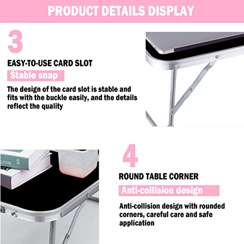 Utdfbwq Portable Folding Table, Outdoor Folding Table, Folding Beach Table, Laptop Table, Suitable for Outdoor Travel, Camping, Beach, Barbecue, Picnic, Party, Patio, Etc. (Black)