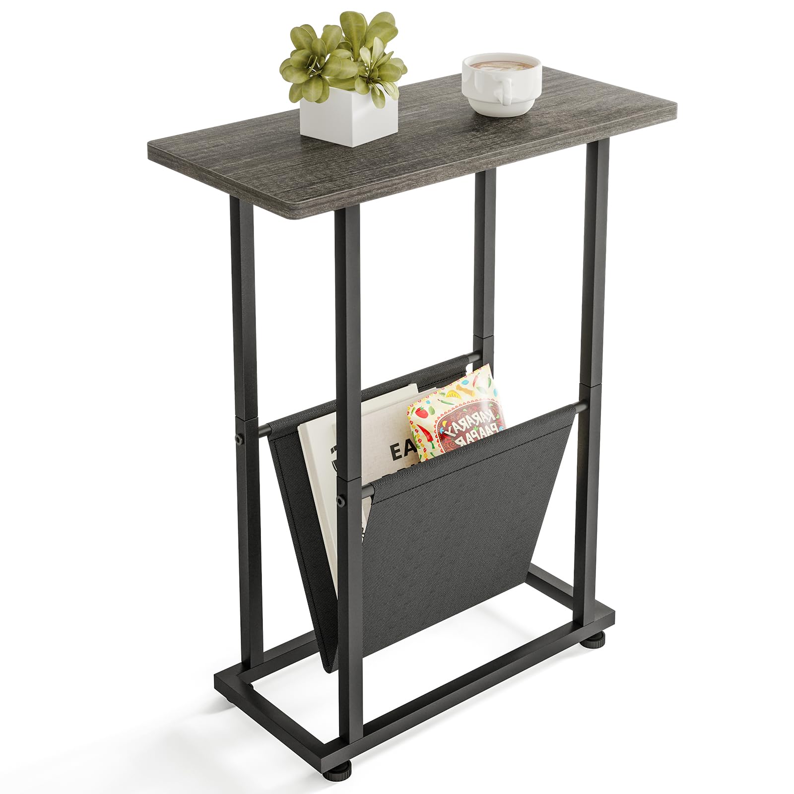 Fixwal Small Narrow Side Table, Slim Nightstand with Storage Shelf, Magazine Table for Small Spaces, End Table for Living Room, Bedroom, Hallway (Grey)