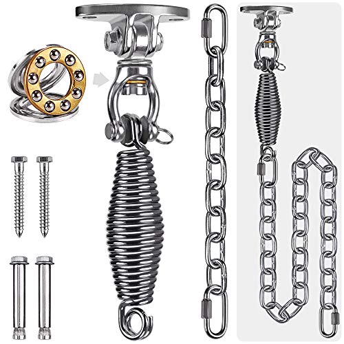 SELEWARE Stainless Steel Swivel Hanger with Heavy Duty Spring, Iron Chain and Bolts, Ceiling Mount for Hanging Indoor Swing, Hammock Chair, Heavy Punching Bag