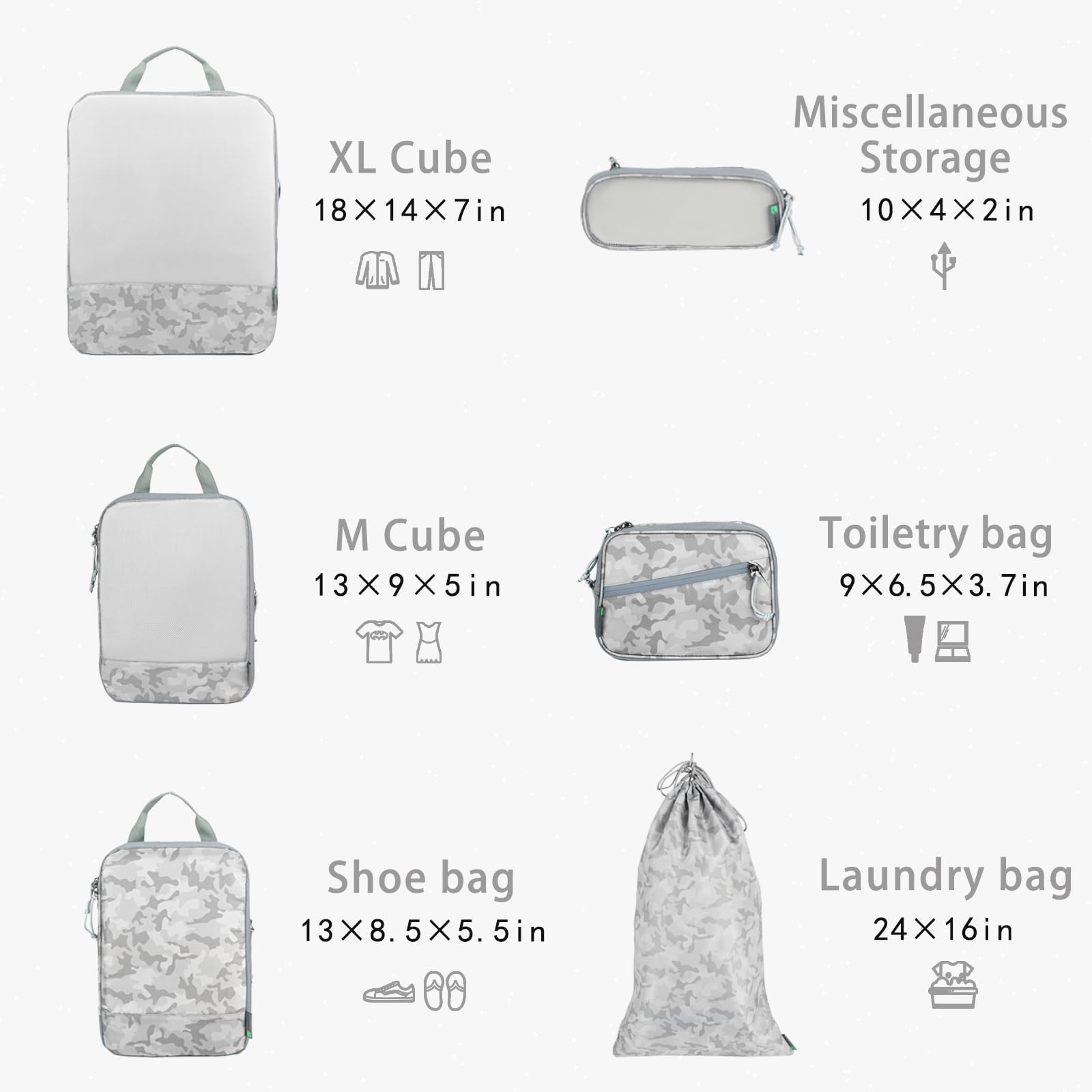 CHOICENOW Compression Packing Cubes for Suitcases - Extra Large Luggage Organizer Bags, 6-Piece Set, Travel Packing Organizers for Clothes (Camo grey)