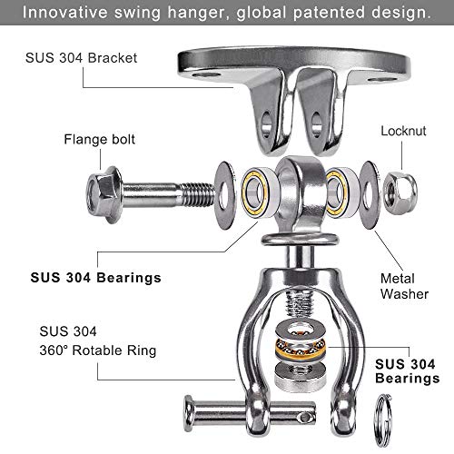SELEWARE Stainless Steel Swivel Hanger with Heavy Duty Spring, Iron Chain and Bolts, Ceiling Mount for Hanging Indoor Swing, Hammock Chair, Heavy Punching Bag