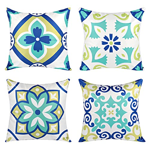 ZXXSFM 4 Pack Outdoor Throw Pillows For Patio Furniture,Outdoor Lumbar Pillow Covers Set,Outdoor Fall Throw Pillow Covers 18X18 Waterproof Patio Pillow Outdoor Waterproof For Balcony,Garden,Couch,Sofa