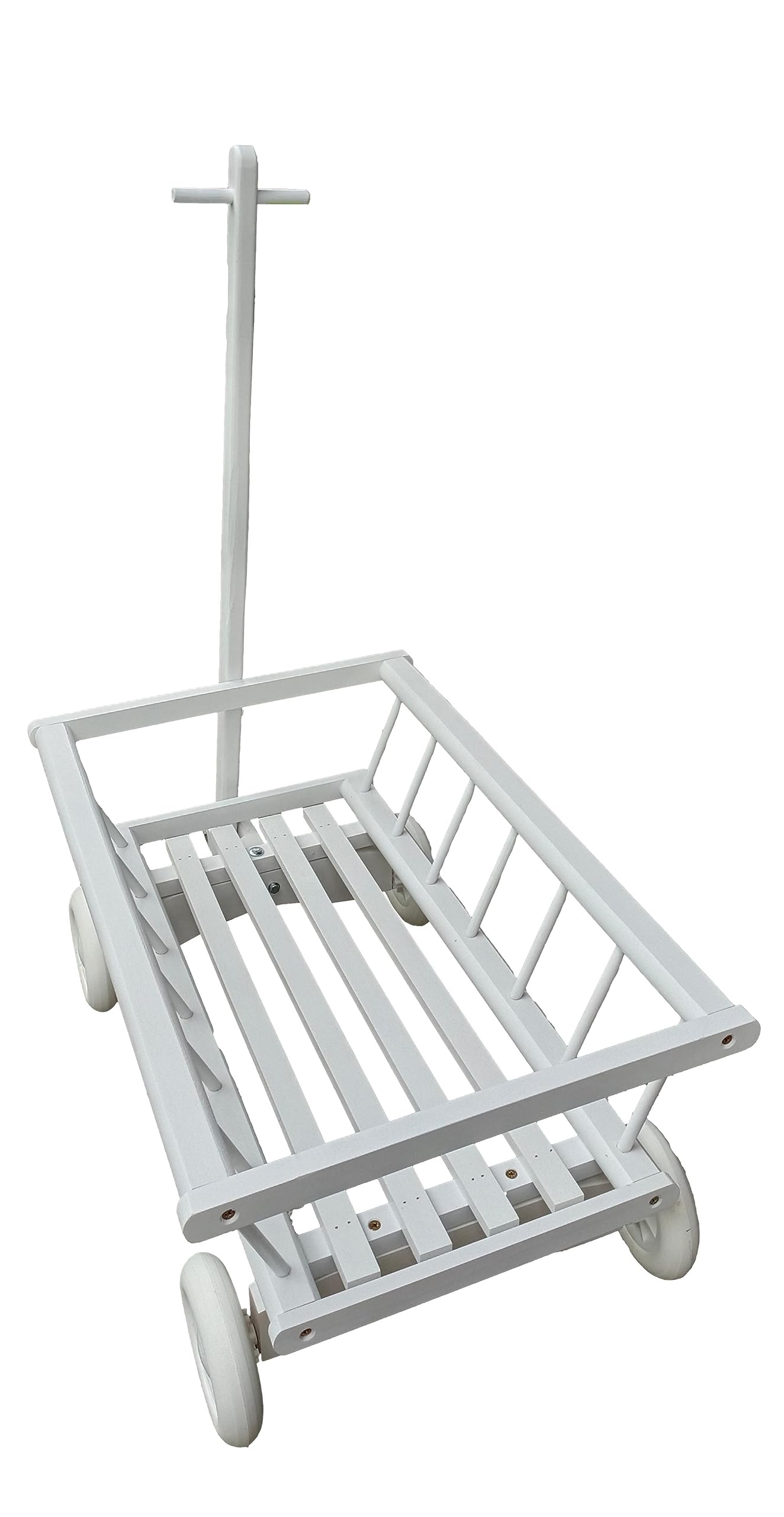 Premium Wooden Wagon MIKUS - Safe and Beautiful | Ideal for Weddings and Flower Girls | Color: White Fluff| Wheels: Rubber
