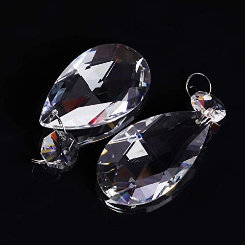 Lystaii 12pcs Tablecloth Weights Set with 12pcs Metal Clip Kit, AB Crystal Teardrop Pendant Glass Tablecloth Weights Heavy Outdoor Prisms Pendants for Home Decoration Picnic Tables Christmas (50mm)
