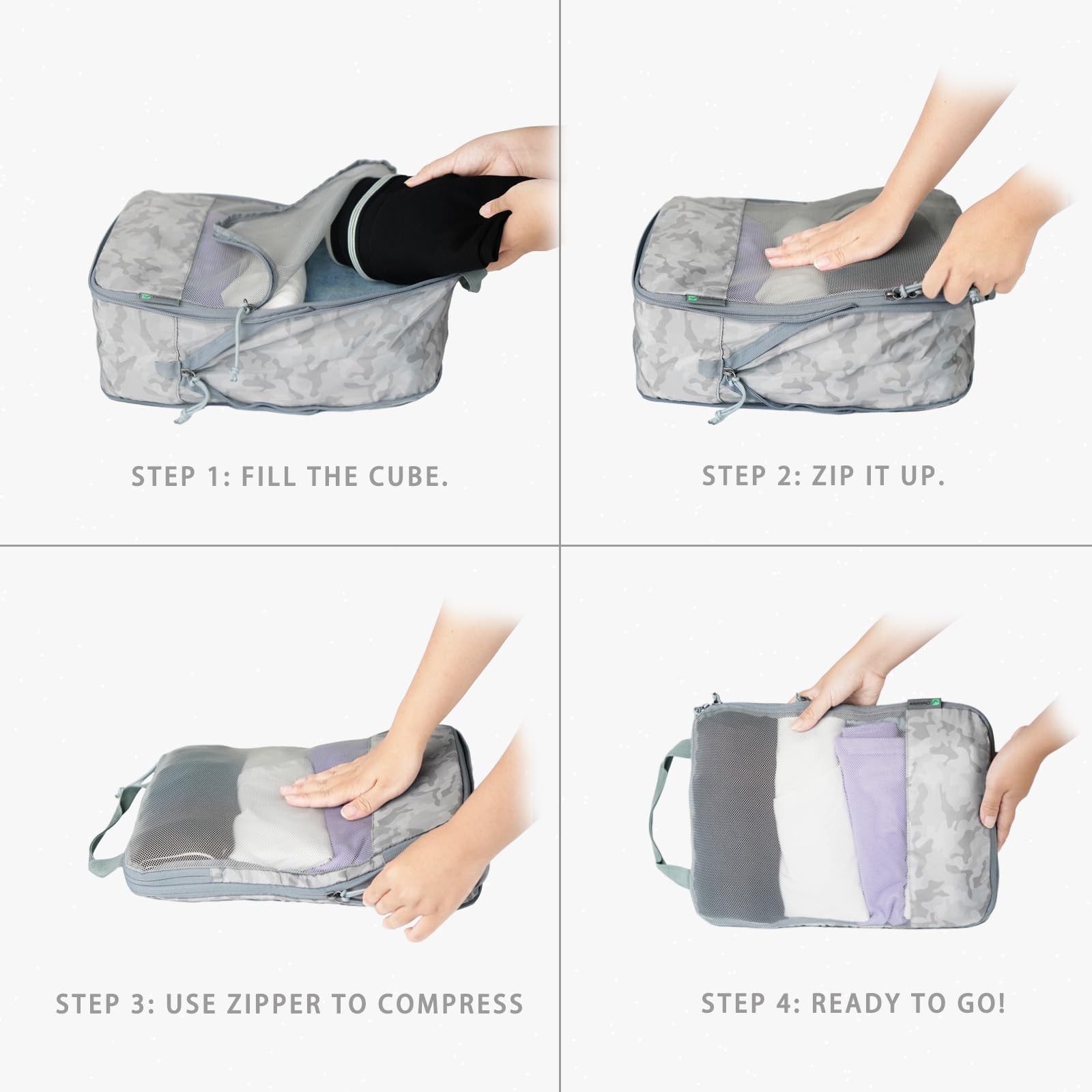 CHOICENOW Compression Packing Cubes for Suitcases - Extra Large Luggage Organizer Bags, 6-Piece Set, Travel Packing Organizers for Clothes (Camo grey)