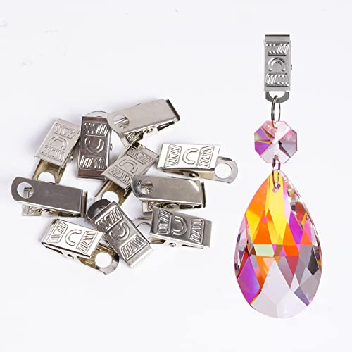 Lystaii 12pcs Tablecloth Weights Set with 12pcs Metal Clip Kit, AB Crystal Teardrop Pendant Glass Tablecloth Weights Heavy Outdoor Prisms Pendants for Home Decoration Picnic Tables Christmas (50mm)