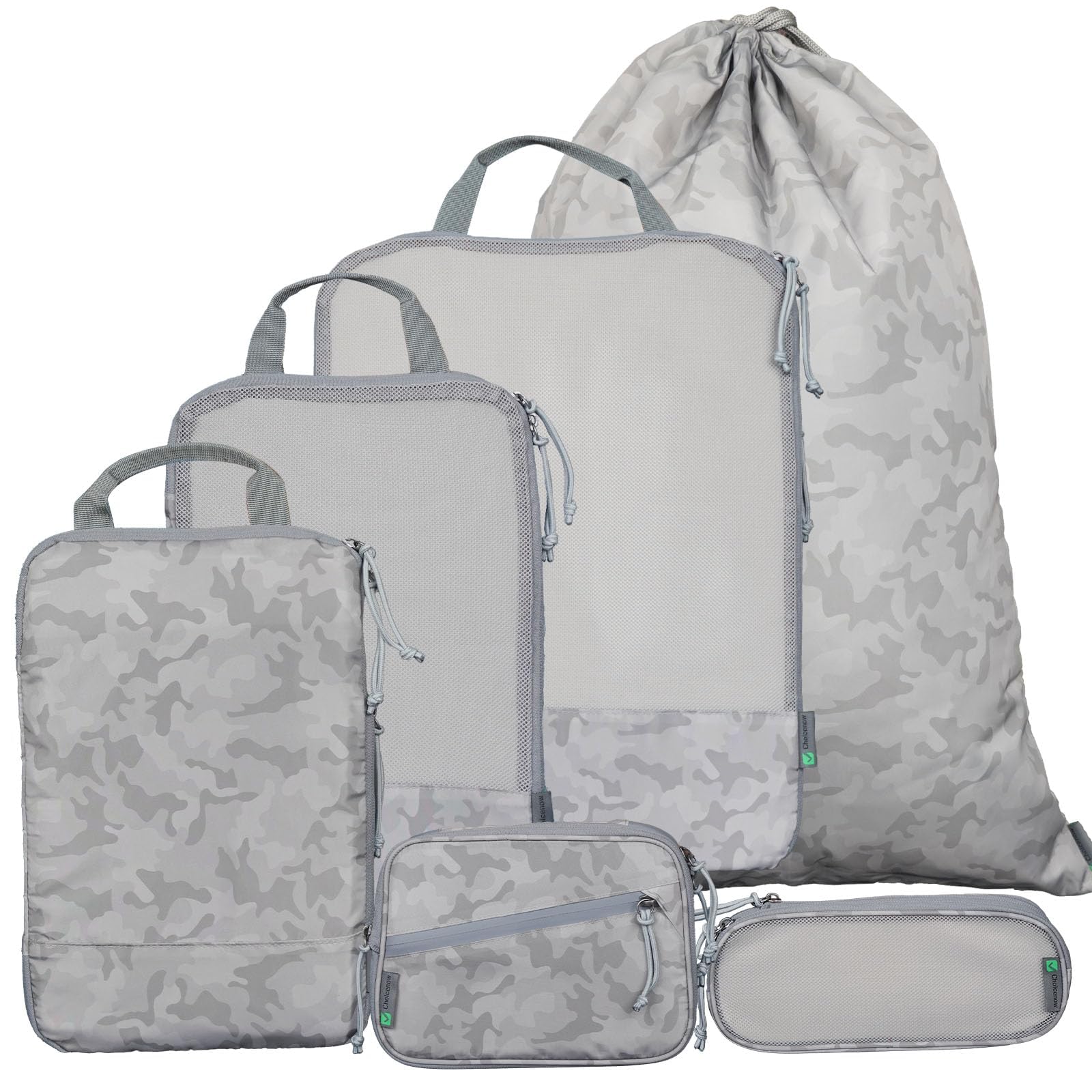 CHOICENOW Compression Packing Cubes for Suitcases - Extra Large Luggage Organizer Bags, 6-Piece Set, Travel Packing Organizers for Clothes (Camo grey)