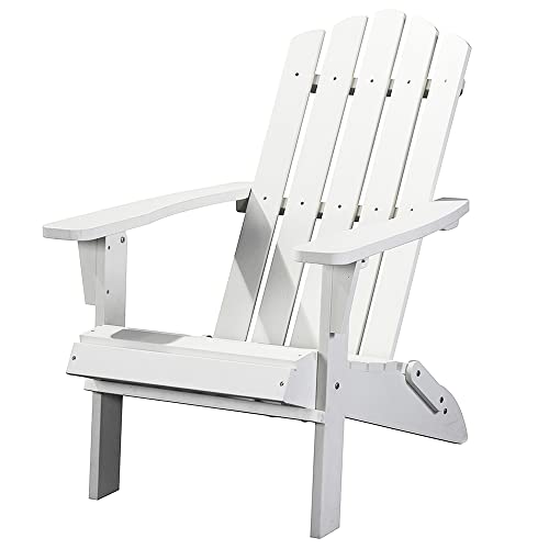 PolyTEAK Folding Adirondack Chair, Premium Weather Resistant Poly Lumber, Outdoor Patio Furniture, Up to 300 lbs, Plastic Adirondack Chairs for Patio Garden Fire Pit, Classic Collection - White