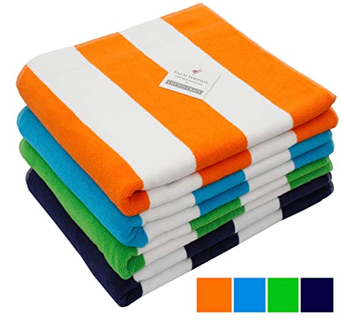 COTTON CRAFT Pool Lounge Chair Cover - 2 Pack - Chaise Beach Picnic Spa Towel - Cabana Stripe - Soft Premium Ringspun Terry Cotton - Oversized - 32 inch Wide x 82 inch Long with 7 inch Pocket β Aqua