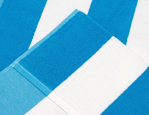 COTTON CRAFT Pool Lounge Chair Cover - 2 Pack - Chaise Beach Picnic Spa Towel - Cabana Stripe - Soft Premium Ringspun Terry Cotton - Oversized - 32 inch Wide x 82 inch Long with 7 inch Pocket β Aqua
