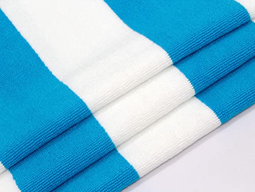 COTTON CRAFT Pool Lounge Chair Cover - 2 Pack - Chaise Beach Picnic Spa Towel - Cabana Stripe - Soft Premium Ringspun Terry Cotton - Oversized - 32 inch Wide x 82 inch Long with 7 inch Pocket β Aqua