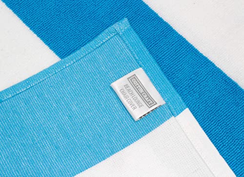 COTTON CRAFT Pool Lounge Chair Cover - 2 Pack - Chaise Beach Picnic Spa Towel - Cabana Stripe - Soft Premium Ringspun Terry Cotton - Oversized - 32 inch Wide x 82 inch Long with 7 inch Pocket β Aqua