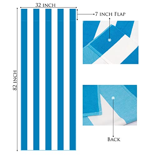 COTTON CRAFT Pool Lounge Chair Cover - 2 Pack - Chaise Beach Picnic Spa Towel - Cabana Stripe - Soft Premium Ringspun Terry Cotton - Oversized - 32 inch Wide x 82 inch Long with 7 inch Pocket β Aqua