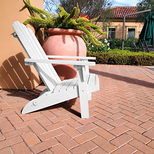 PolyTEAK Folding Adirondack Chair, Premium Weather Resistant Poly Lumber, Outdoor Patio Furniture, Up to 300 lbs, Plastic Adirondack Chairs for Patio Garden Fire Pit, Classic Collection - White