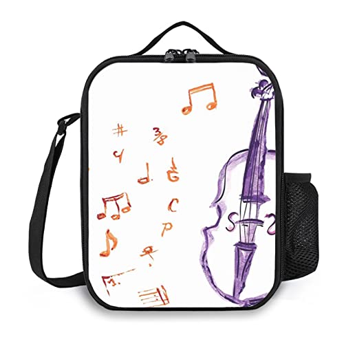 feprena Music Lunch Bags for Women,Musical Notes Instrument Violin Cello,Leakproof Insulated Lunch Box,Reusable Zipper Cooler Tote Bag for Work,Picnic,Camping,Purple Red