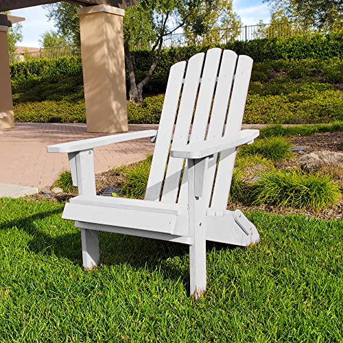 PolyTEAK Folding Adirondack Chair, Premium Weather Resistant Poly Lumber, Outdoor Patio Furniture, Up to 300 lbs, Plastic Adirondack Chairs for Patio Garden Fire Pit, Classic Collection - White